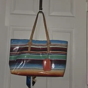 Consuela | Bags | Consuela Multicolor Striped Tote With Tan Handles ...